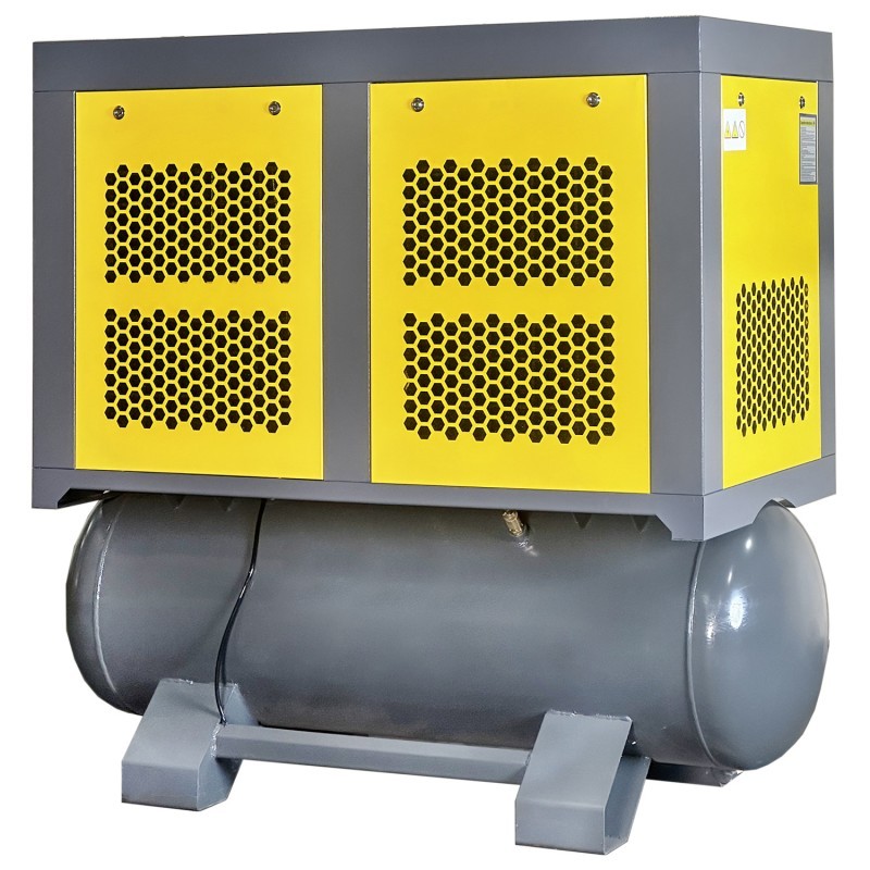 11kW, 10bar screw compressor with integrated 300l air tank and dryer.