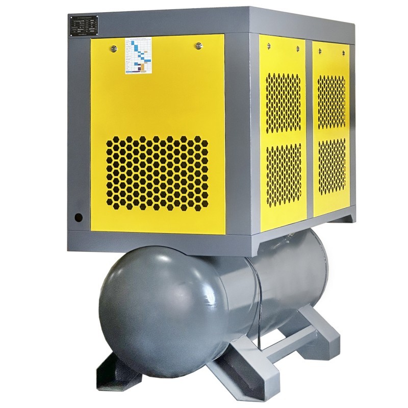 11kW, 10bar screw compressor with integrated 300l air tank and dryer.